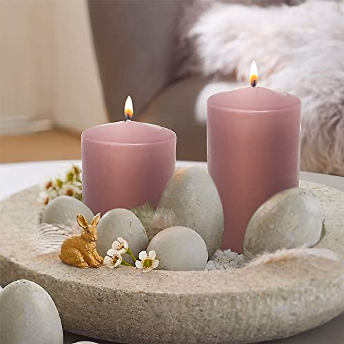 Hyoola Mauve Pink Pillar Candles 2x3 Inch - 4 Pack Unscented Pillar Candles Bulk - European Made