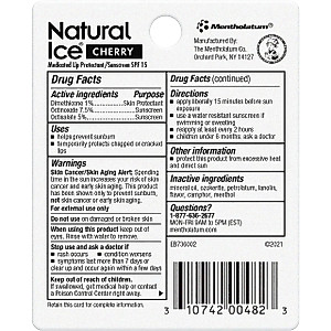 Mentholatum Natural Ice Lip Balm Cherry SPF 15 1 Each (Pack of 6)