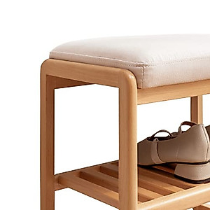 Aybihous3 Natural Solid Wood Shoe Bench, Beech Wood Storage Rack Organizer with High Rebound Sponge Cushion