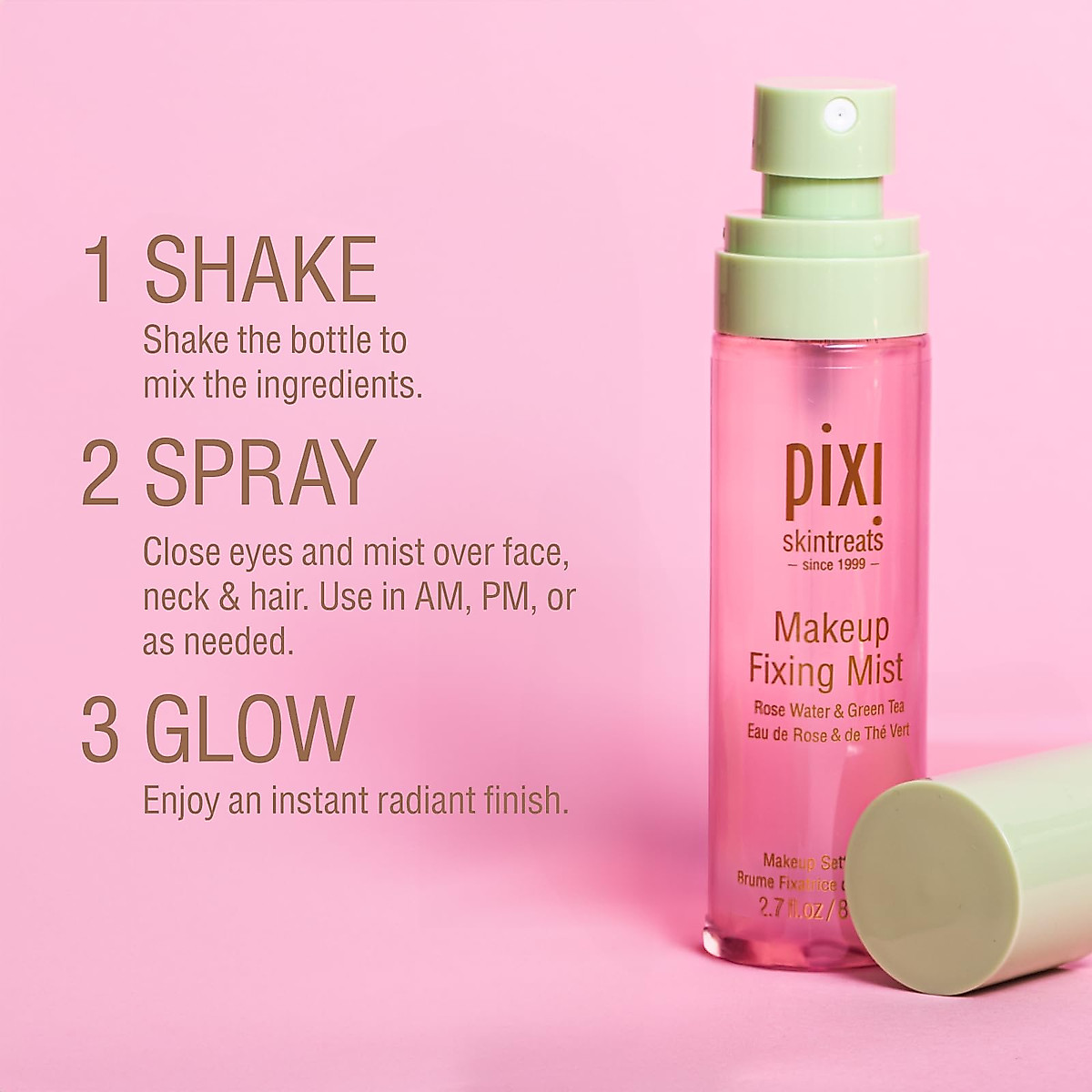 Pixi Beauty Makeup Fixing Mist 80ml, All Over Setting Spray For Longer Wearing Makeup, Rose Water and Green Tea Infused, 2.69 Fl Oz
