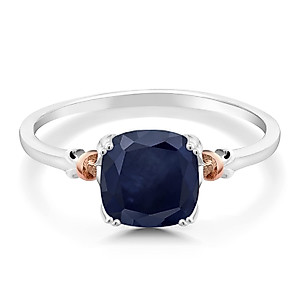 Gem Stone King 925 Sterling Silver & 10K Rose Gold 8MM Cushion Gemstone Birthstone Engagement Ring | Wedding Anniversary Promise Ring For Women | Size 5,6,7,8,9