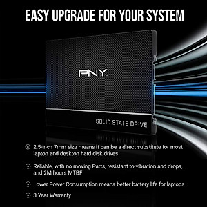 PNY CS900 250GB 3D NAND 2.5" SATA III Internal Solid State Drive (SSD) - (SSD7CS900-250-RB)