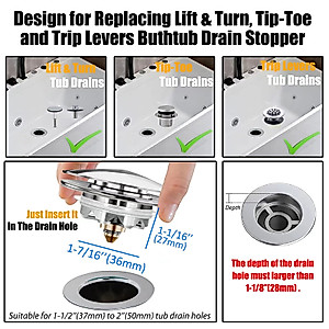 Anlige Universal Tub Stopper Bathtub Drain, Pop Up Bathtub Drain Plug and Cover, Replaces Bath Tub Lift and Turn, Tip-Toe and Trip Lever, Easy to Install and Clean, All Brass Plating Process