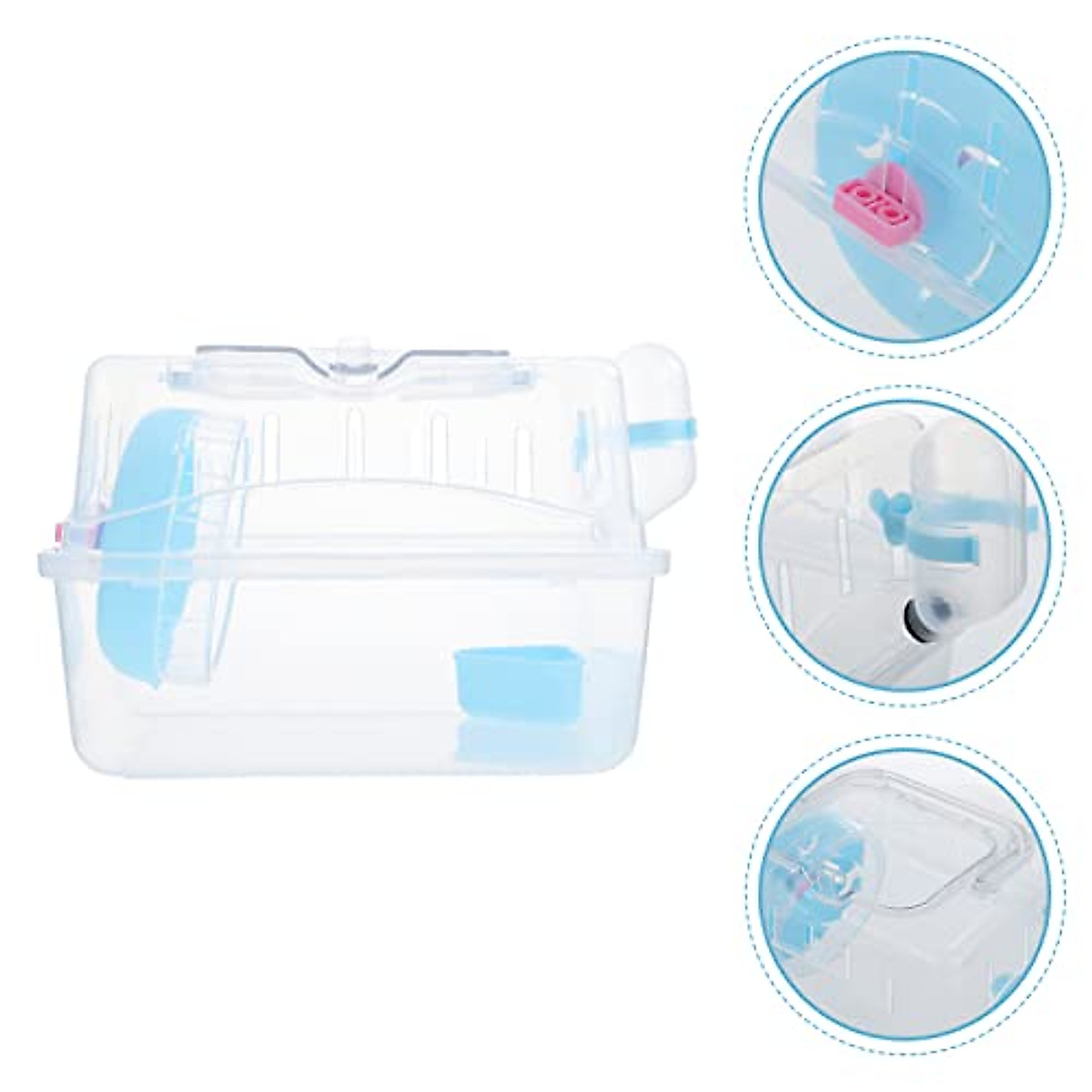 POPETPOP Transparent Hamster Cage Small Animal Habitat Clear Portable Hamster Carrier Cage Plastic House with Exercise Wheel Litter Box for Gerbils Bear Mice Rat Guinea Pig Blue