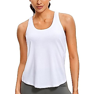 CRZ YOGA Womens Pima Cotton Racerback Workout Tank Tops Lightweight Loose Sleeveless Tops Athletic Gym Shirts White Medium