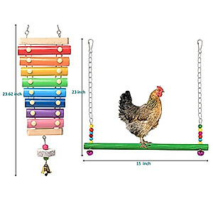 KAKUNM Chicken Toys for Coop 9PCS- Chicken Xylophone, Chicken Swing, Chicken Mirror, Chicken Flexible Ladder, Chicken Vegetable String Bag and Hanging Feeder