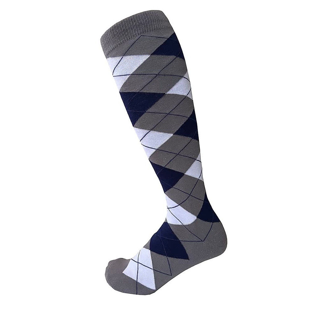 Triple M Plus Dark Gray/White/Dark Blue Argyle Golf Socks,Over-The-Calf Men Socks