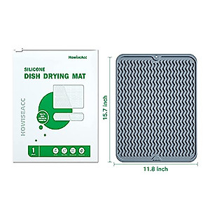 HowiseAcc Silicone Dish Drying Mat and 2 Trivets Mat,Drying Mat For Kitchen counter, Heat Resistant Mat,Easy Clean drainboard mat, Non-Slip Dish Drainer Pad for Kitchen Counter (L(16"×12"), Gray)