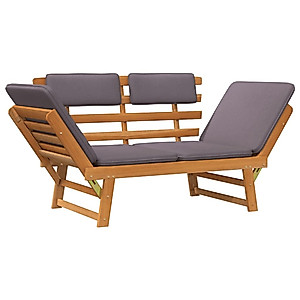 vidaXL 2-in-1 Convertible Outdoor Bench, Patio Daybed, Garden Day Bed, Weather-Resistant Solid Acacia Wood, 26.8" x 74.8" x 29.1" Brown Frame & Dark Gray Cushion