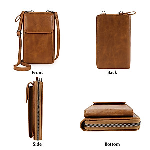 Youjaree Women Cell Phone Purse Wallet Small Crossbody Bag Leather Shoulder Bag with Card Slot (Brown)