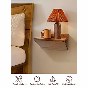 Sivapleso Floating Nightstands Set of 2, with Cable Hole Walnut Color Wood Floating Bedside Table Lightweight Small Wall Mounted Night Stand Hanging for Wall