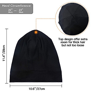 Silky Satin Lined Bonnet Sleep Cap - Adjustable Stay on All Night Hair Wrap Cover Slouchy Beanie for Curly Protection Women and Men Solid Black