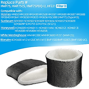 Alocs HWF75 Humidifier Filter D Replacement for Holmes - HM3500 HM3600 HM3650 HM3655 HM3656; Honey-well HCM6009; Sunbeam SCM3501 SCM3609 SCM3755C humidifier (2 Pack)