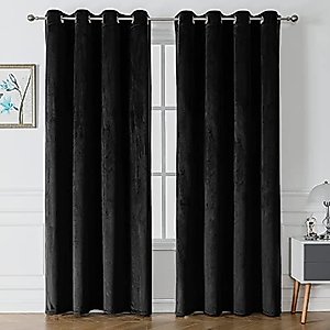 Victree Black Velvet Curtains for Bedroom, Blackout Curtains 52 x 84 inch Length - Room Darkening Sun Light Blocking Grommet Window Drapes for Living Room, 2 Panels