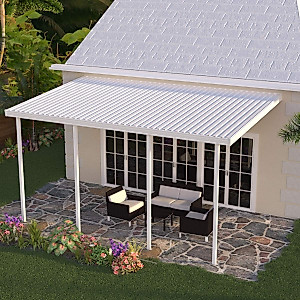 Four Seasons Outdoor Living Solutions TWV Series 20X12ft High-Grade Aluminum Attached Patio Cover Awning, 4 Posts, 20 Lb. Snow Load, White