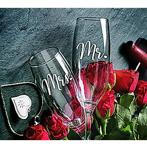 Sweetzer & Orange Bride and Groom Champagne Glasses (8 oz) Engraved Mr and Mrs Glasses for Wedding Glasses and Toasting Flutes, Bridal Shower Gifts, Engagement Gift. Boxed Mr and Mrs Gifts