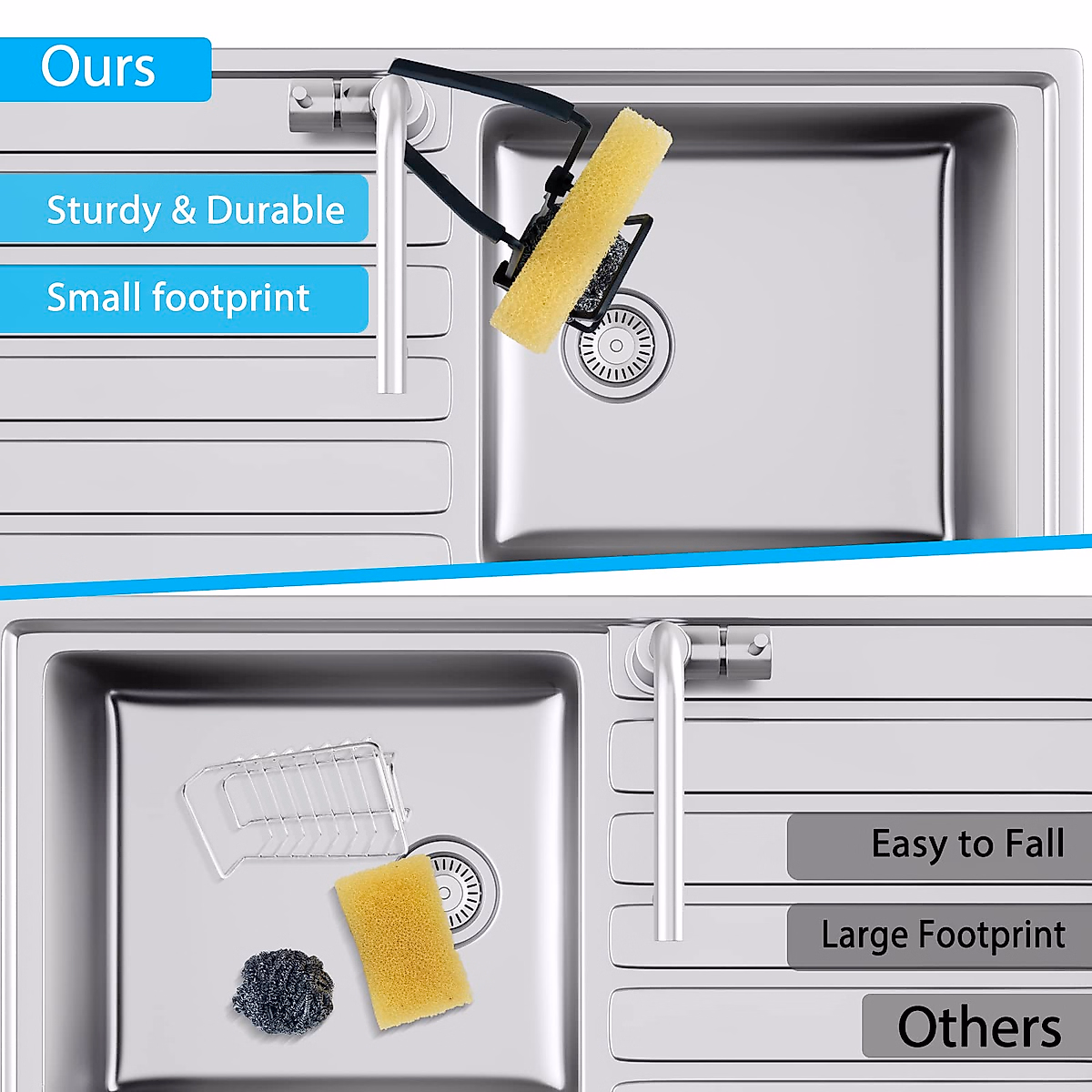 Achenyu Sink Caddy Sink Sponge Holder - Faucet Rack Shower Tray - Kitchen and Bathroom Metal Organizer Hanging Fix Around Faucet