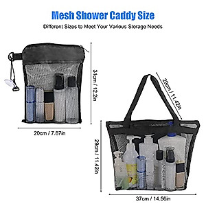 Yotako 2 Pcs Mesh Shower Caddy, Portable Shower Mesh Caddy Bag Quick Dry Shower Bag Mesh Hanging Shower Tote Bag with Zipper (Black)