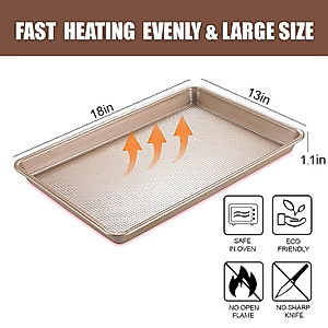 Joho Baking Sheet Pans Cookie Sheet,Nonstick Bakeware Cookie Pan Set,Large Baking Sheet for oven,13inch,18inch, Gold