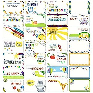 60-Pack Motivational Lunch Box Notes for Kids, Single-Sided Blank Inspirational Cards in 30 Designs, Cute, Encouraging Joke Cards for Lunchbox Essentials (2x3.5 in)