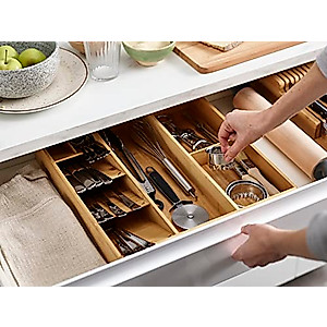Joseph Joseph DrawerStore Compact Utensil Organizer For Kitchen Drawer Silverware, Flatware Tray, Large, Bamboo