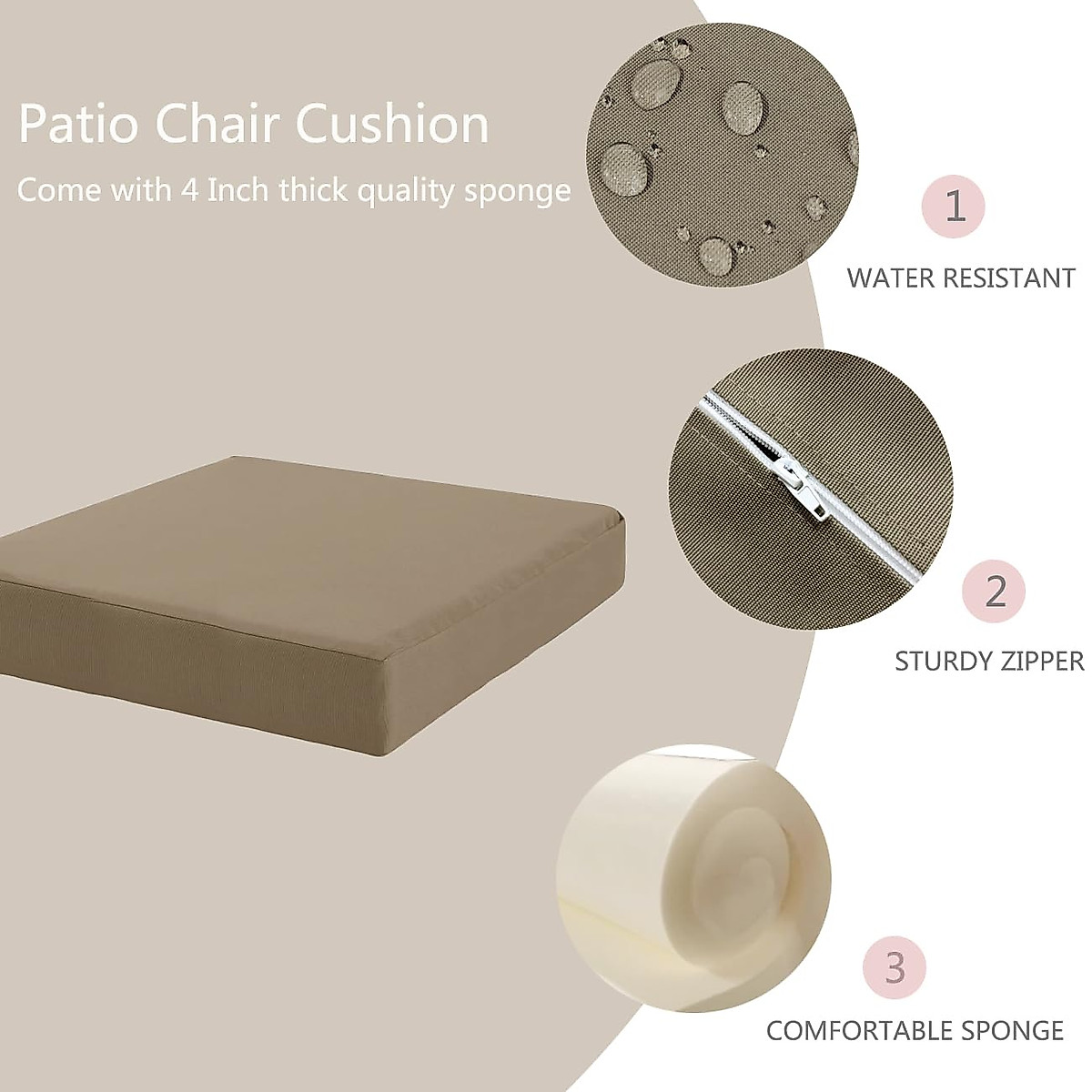 Lmeison Patio Chair Cushions, Outdoor Seat Cushion 24 x 24 Patio Furniture Cushions Set of 2 Patio Seat Cushions with Memory Foam Waterproof Deep Seat Cushion for Chair, Sofa, and Couch, Camel