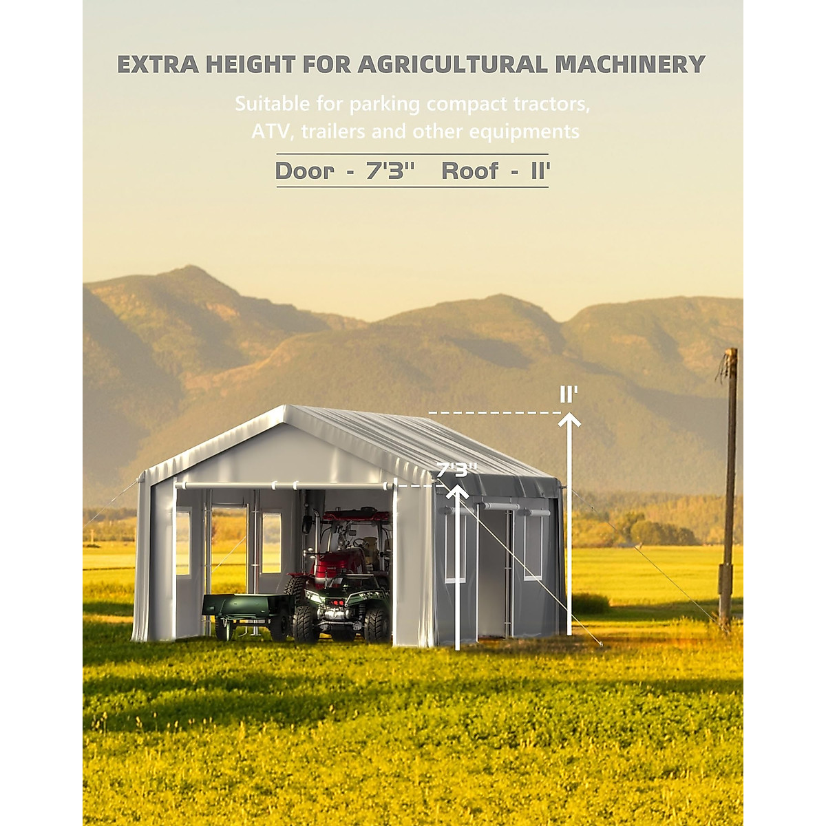GarveeLife 13'x20' Carport Heavy Duty, Portable Garage with 4 Roll-up Doors, 4 Mesh Windows, 180 g PE Tarps, and Reinforced Frames, for Full-Size Pickups, Bass Boats, and SUVs, Gray