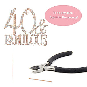 40 Cake Topper - Premium Rose Gold Metal - 40 and Fabulous - 40th Birthday Party Sparkly Rhinestone Decoration Makes a Great Centerpiece - Now Protected in a Box