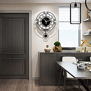 MEISD Wall Clock for Living Room Decor, Decorative Modern Wall Clocks with Pendulum for Bedroom Kitchen Office Home, 14.6 Inch Big Decoration Wall Clock Battery Operated, Silent Clock Non Ticking