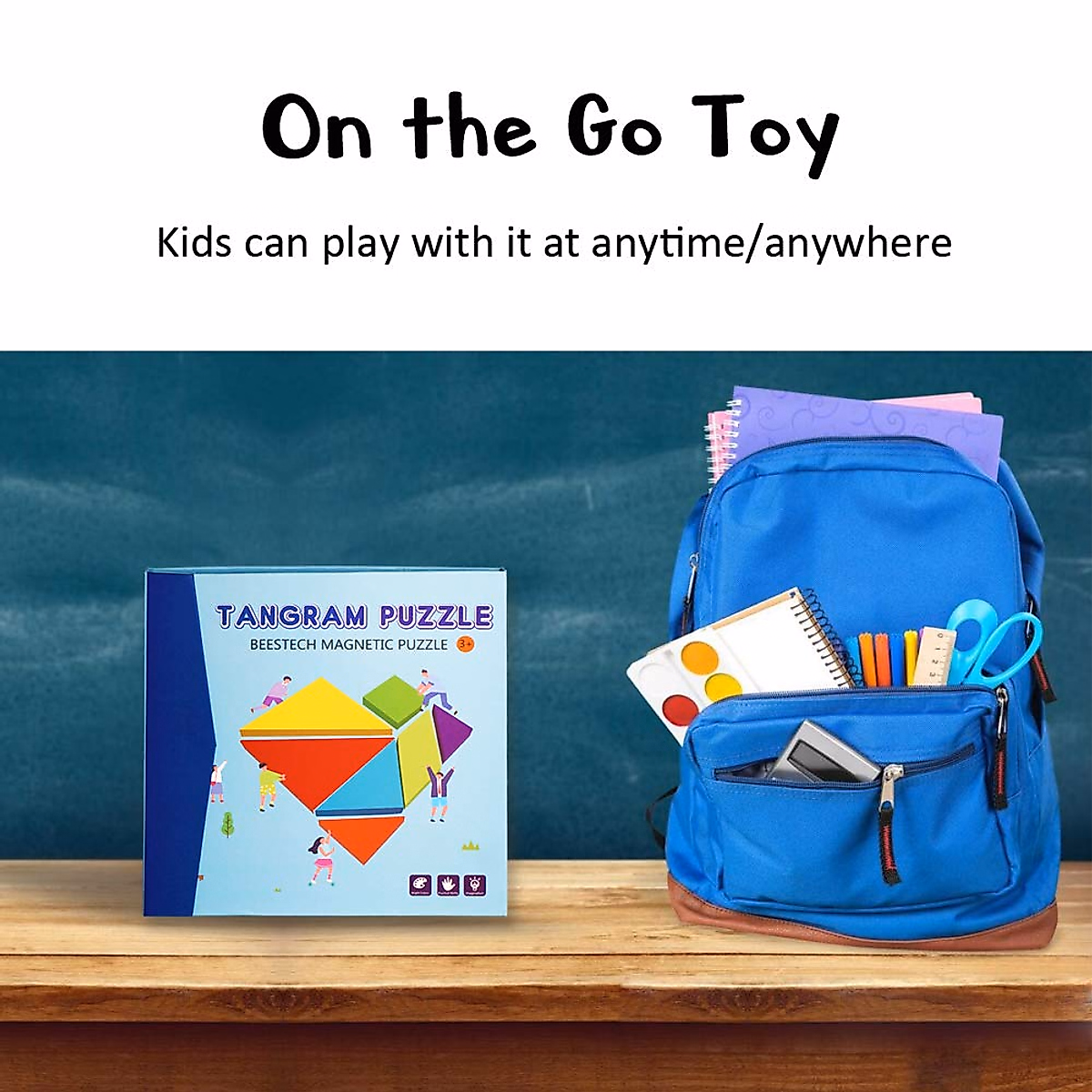 BEESTECH Wooden Tangram Puzzle Book, Travel Games for Kids in Car, Plane or Take Out for Restaurant, Educational Learning Puzzles Toys, On The Go Toys for Kids, Boys, Girls 3,4,5,6,7,8 Years Old