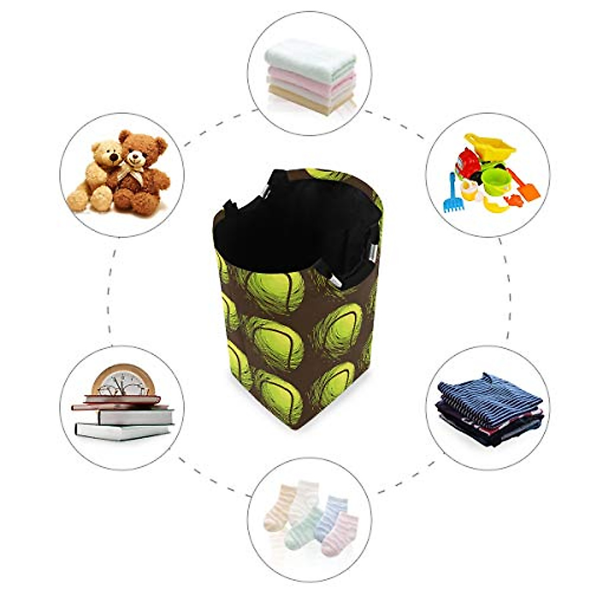 DOMIKING Sport Tennis Ball Laundry Hamper 12.6 x 11 x 22.7 Inch Collapsible Organizer Basket Clothes Laundry Basket Storage Organizer for Toy Collection
