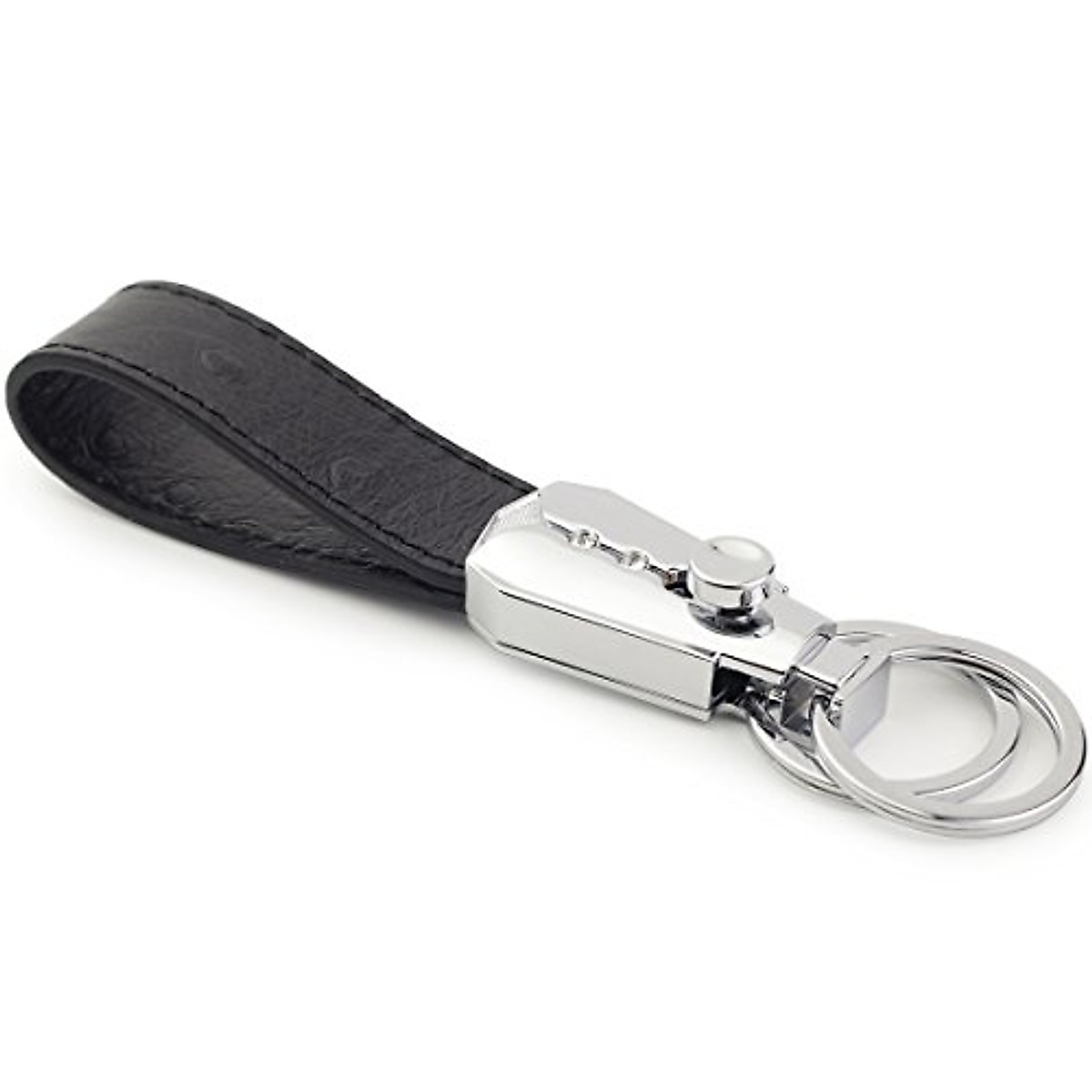 dpob Luxury Ostrich Grain Leather Valet Keychain - Designer Key Chain with 3 Detachable Key Rings (Black)