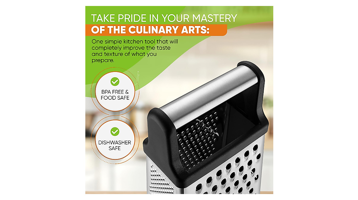 Spring Chef Stainless Steel Box Grater | 4-Side Kitchen Tool