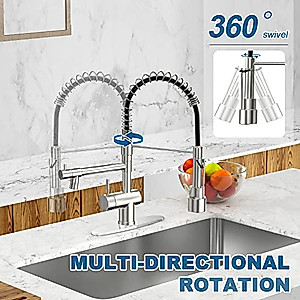 Kitchen Faucet with Pull Down Sprayer, Brushed Nickel Kitchen Faucet, Commercial Faucet for Kitchen Sink, Single Handle Kitchen Sink Faucets Brass Pull Down Kitchen Faucet with Deck Plate