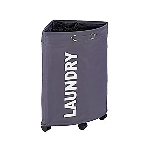 WENKO Corner Laundry Basket with Wheels Tresco, Collector, Laundry Basket with Wheels, Space Saving Narrow Laundry Hamper, Clothes Storage, 13.21 gallon/13" x 23.6" x 13", Gray