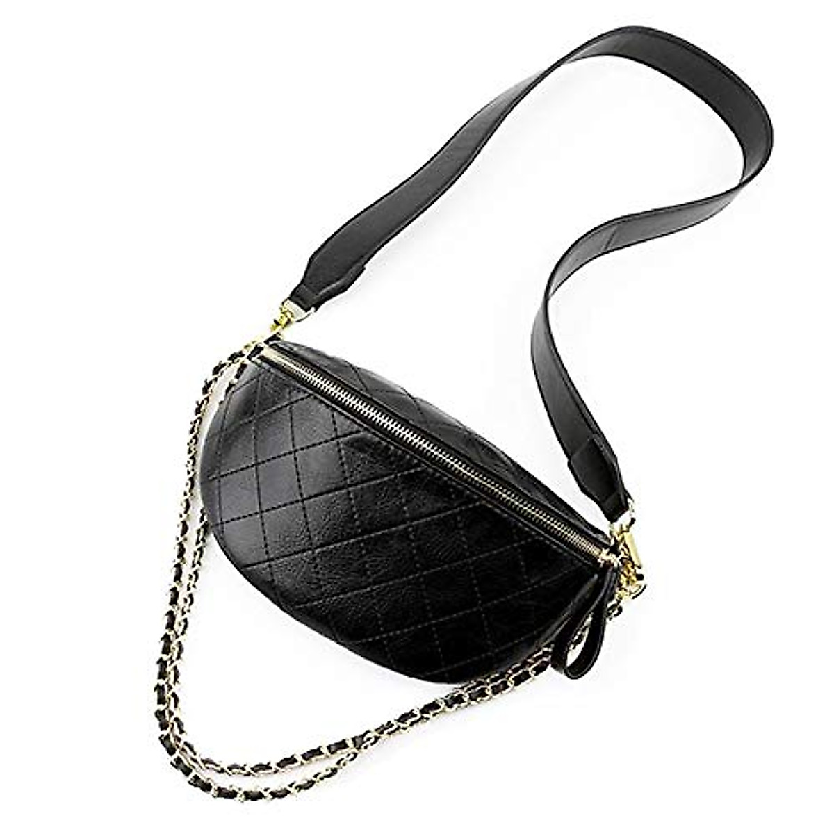 Dboar Crossbody Fanny Packs For Women, Vegan Leather Shoulder Chest Bag With Chain Strap Quilted Fashion Black Purses White