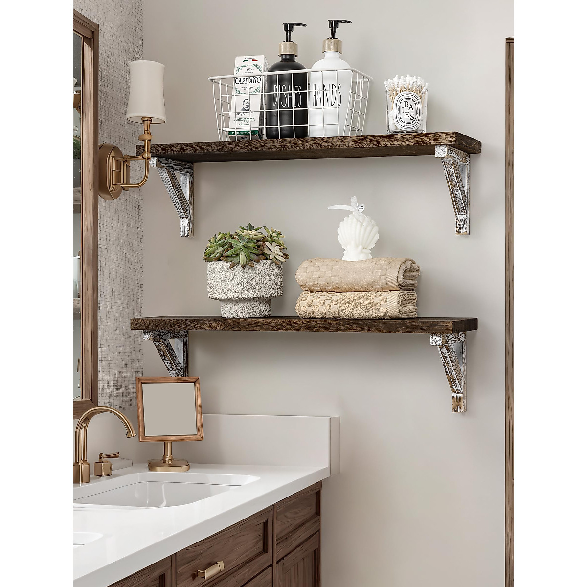 Gronda Bathroom Wall Shelves Over Toilet, 24 Inches Floating Shelves for Wall Rustic Farmhouse Wood Bathroom Shelf Hanging Storage Rack