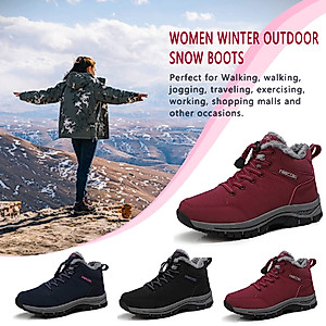 ZHNSHM Womens Winter Boots Casual Lightweight Waterproof Snow Boots Anti-Slip Fur Lined Trekking Backpacking Hiking Boots… Red
