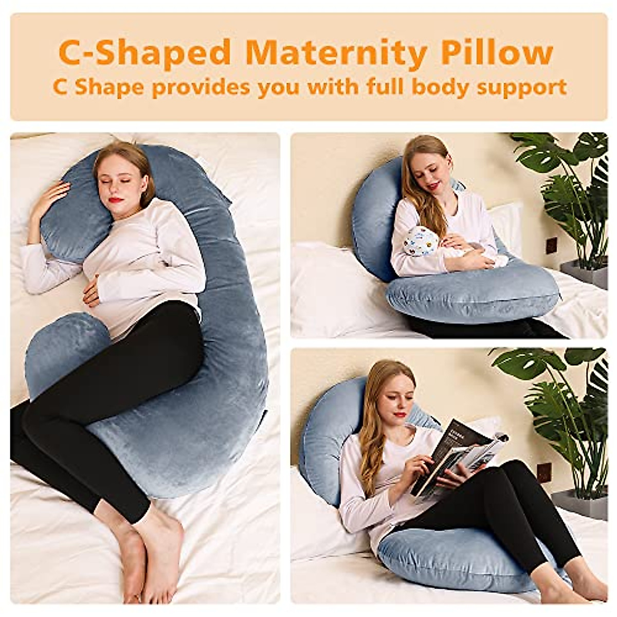 Chilling Home Pregnancy Pillows, C Shaped Full Body Pillow for Pregnancy 59 Inch Maternity Pillow for Pregnant Women, Pregnancy Must Haves Pregnancy Pillows for Sleeping with Removable Cover