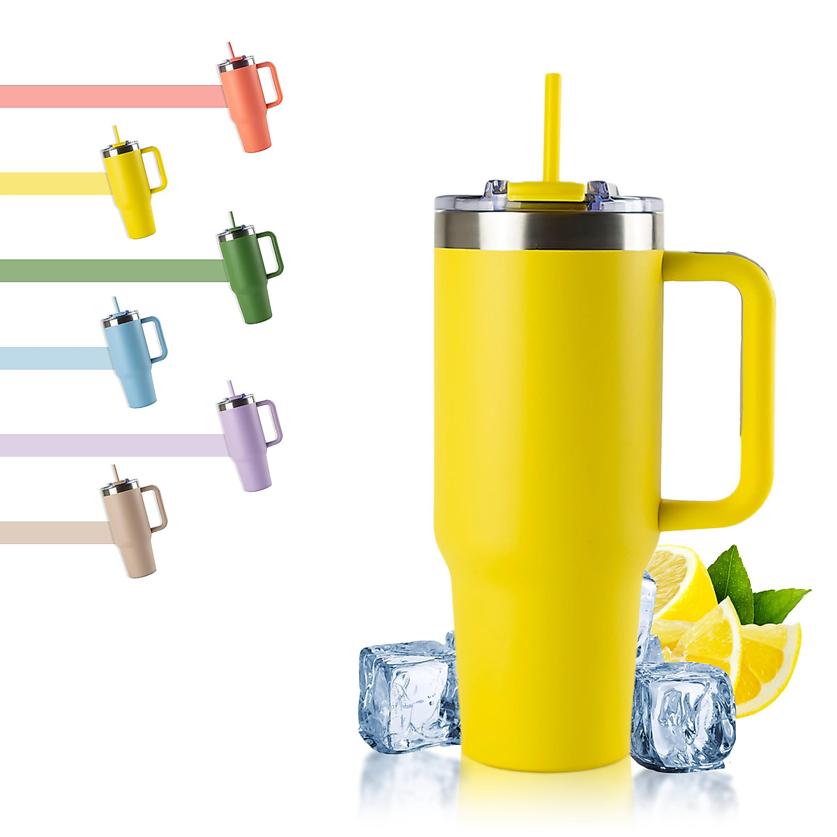 Hogg Big Swig 40 oz Tumbler with Handle and Straw - Lemondrop, Advanced Design Spill Proof Tumbler with Straw, Insulated Cups with Lids and Straws, 40oz Tumbler with Handle, Yellow Tumbler
