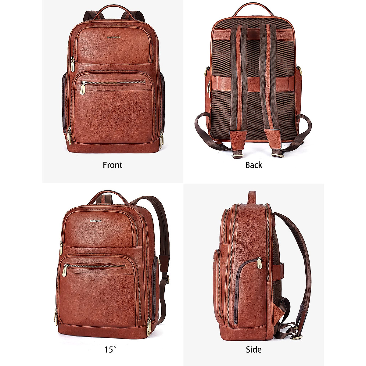 BOSTANTEN Leather Backpacks College 15.6” Laptop Travel Computer Shoulder Backpack For Men Coffeebrown