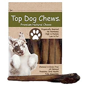 Top Dog Chews - Jumbo 12 Inch Bully Sticks, 5 Pack. 100% Natural Beef, Free Range, Grass Fed, High Protein, Supports Dental Health & Easily Digestible, Treat for Medium & Large Dogs
