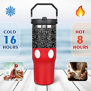 thmasamwr Cute Mouse Tumbler with Lid and Straw, Stainless Steel 30oz Tumbler with Handle, Cartoon Mouse Gifts Coffee Mug Water Bottle Cups for Women and Girls