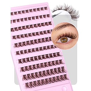 Brown Lash Clusters, Individual Lashes with Brown Color, 110pcs Dark Brown Lash Extension Natural Look Cluster Lashes DIY Eyelashes Extensions by Goddvenus
