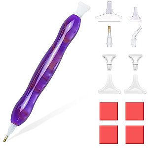 Diamond Painting Pen, Diamond Painting Accessories Tools Pen with Wax and Tips, Ergonomic Diamond Art Drill Pen, Comfort Grip and Faster Drilling (Purple)
