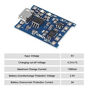 20pcs 18650 Lithium Battery Charging Board TP4056 Micro USB Charging Board 5V 1A with Battery Protection Dual Functions TP4056 Lithium Battery Charge Module