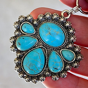 Silver Boho Western Medallion Turquoise Zipper Pull for Backpacks, Cute Purse Charms, Unique Custom Handbag Jewelry, Personalized Zipper Charms, Camera Bag Charms, Cool Key Chain Charm