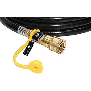 DOZYANT 12ft RV Propane Quick Connect Hose and Conversion Fitting for Blackstone 17inch and 22inch Table Top Griddle - 1/4 inch Safety Shutoff Valve & Male Full Flow Plug