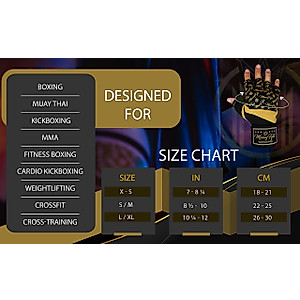 MoneyFyte Quick Gel Boxing Wraps Under Boxing Gloves - Kickboxing MMA Muay Thai - Fist, Knuckle, Wrist Wrap Protection Inner Glove Hand Wraps - Men Women Kids (Black/Gold, L/XL)
