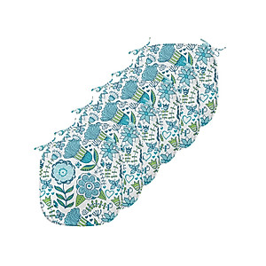 Ambesonne Blue and Green Chair Seating Cushion Set of 6, Doodle Illustration of Nature Flower Butterflies and Dragonflies, Anti-Slip Seat Padding for Kitchen & Patio, 16"x16", Blue Apple Green White